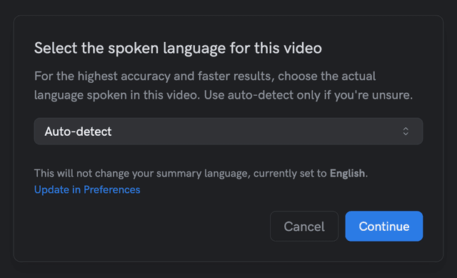 Select the spoken language for private files